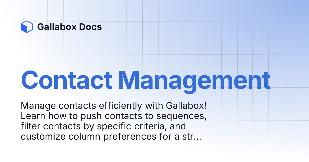 Contact Management | Gallabox Docs