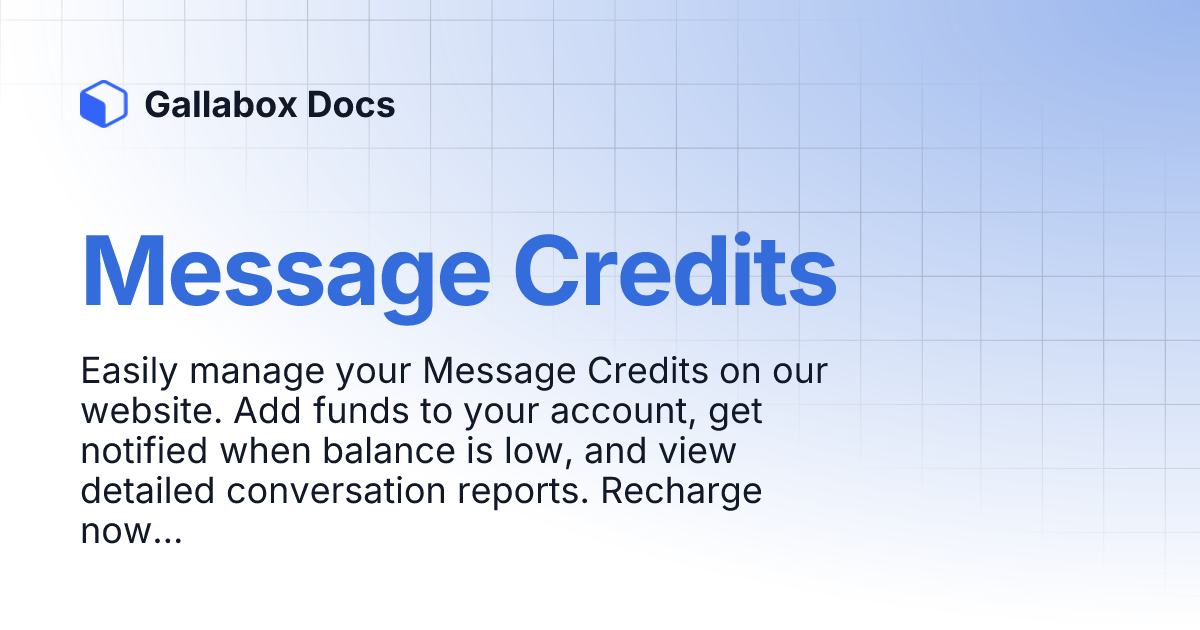 Message Credits | Gallabox Docs