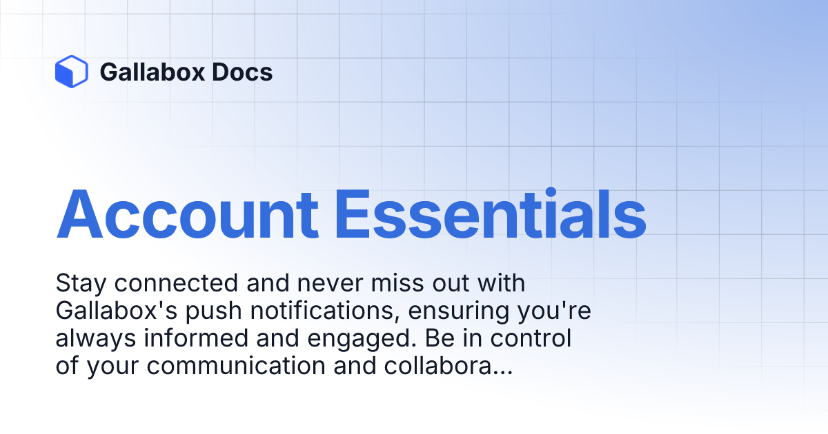 Account Essentials | Gallabox Docs