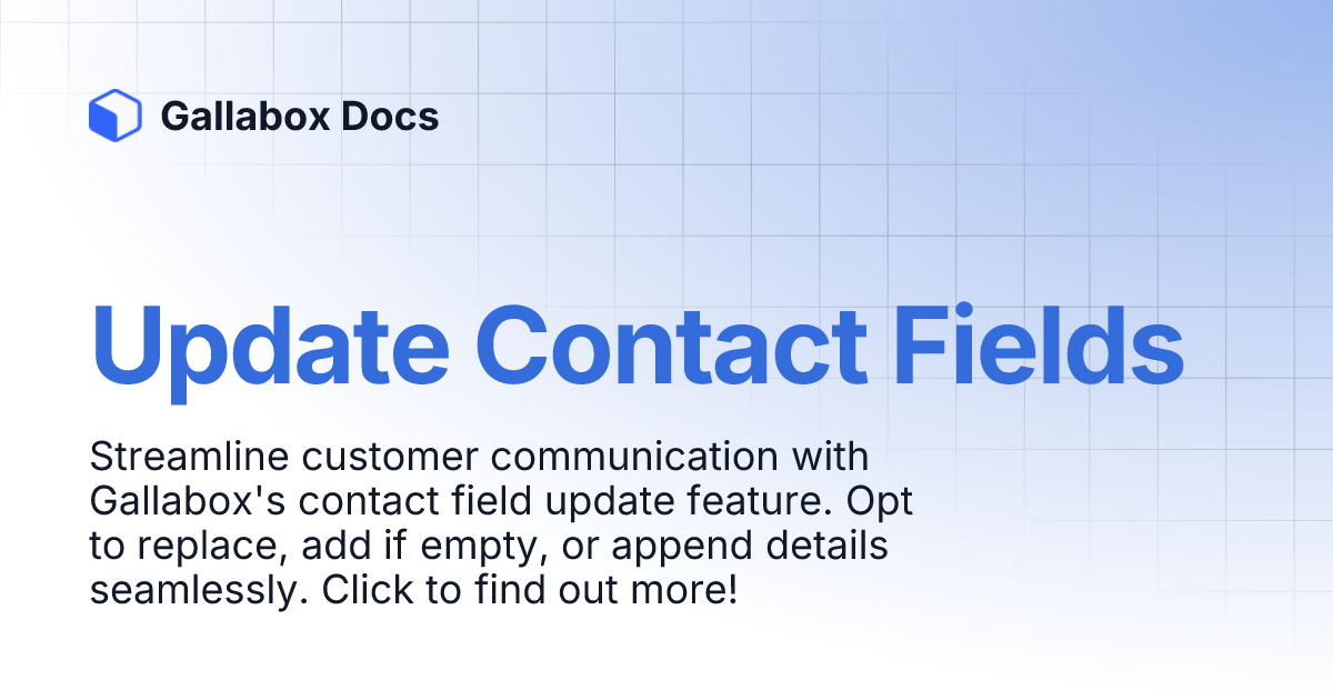 Update Contact Fields | Gallabox Docs