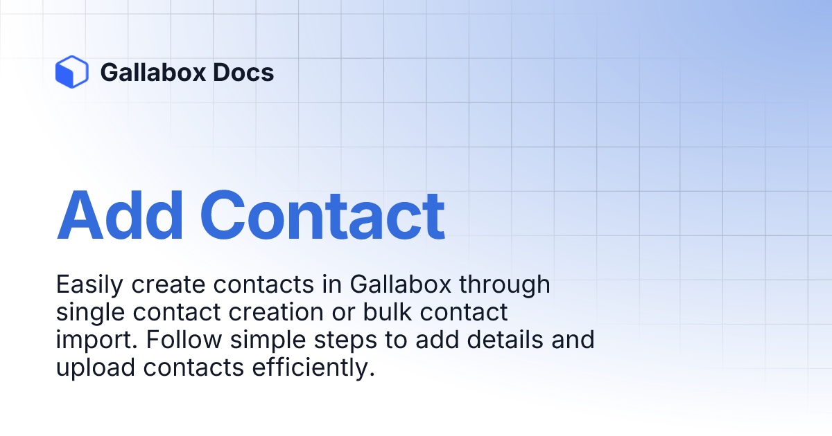 Add Contact | Gallabox Docs